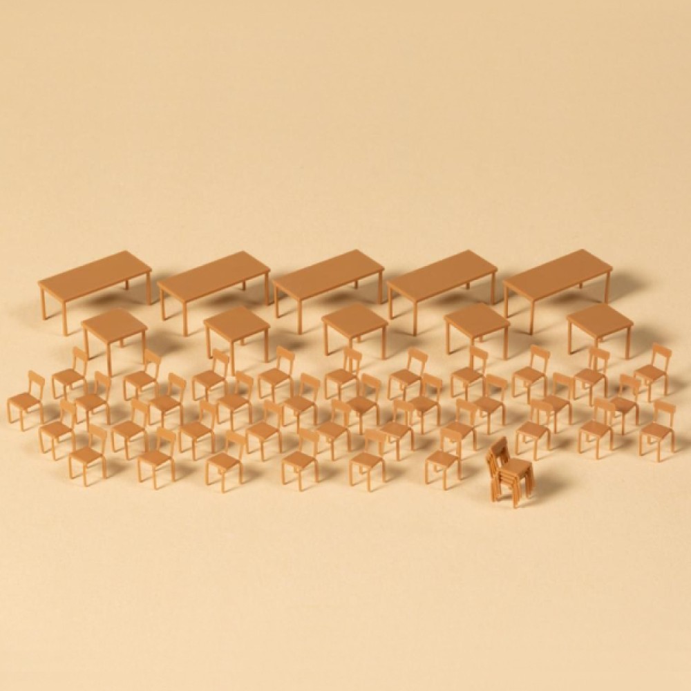 Model Village hall stackable tables and chairs