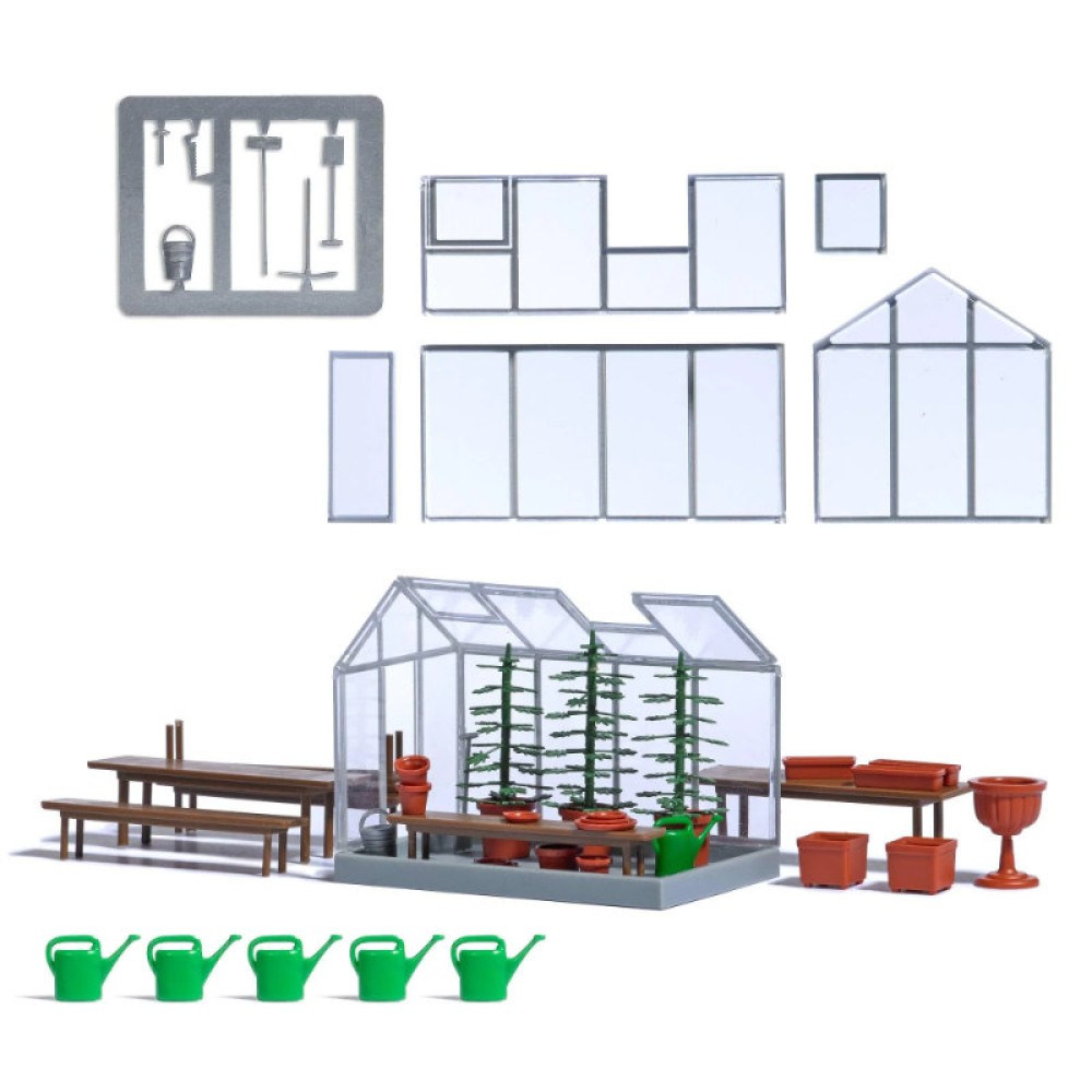 Model Railway greenhouse and cannabis plants OO from Busch 1979