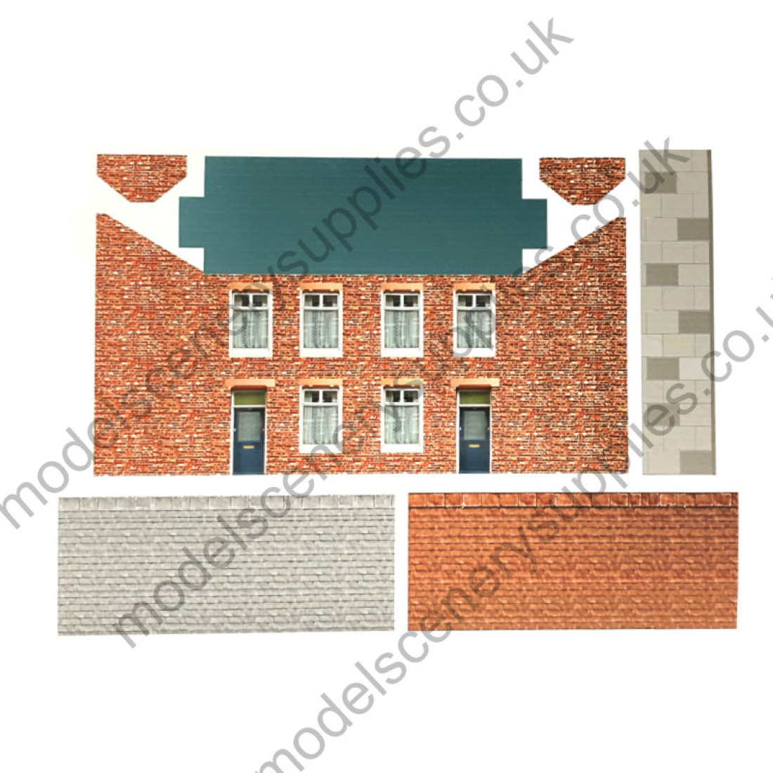 Model railway Low Relief House Terrace Kit x 4 Dark Brick BM305