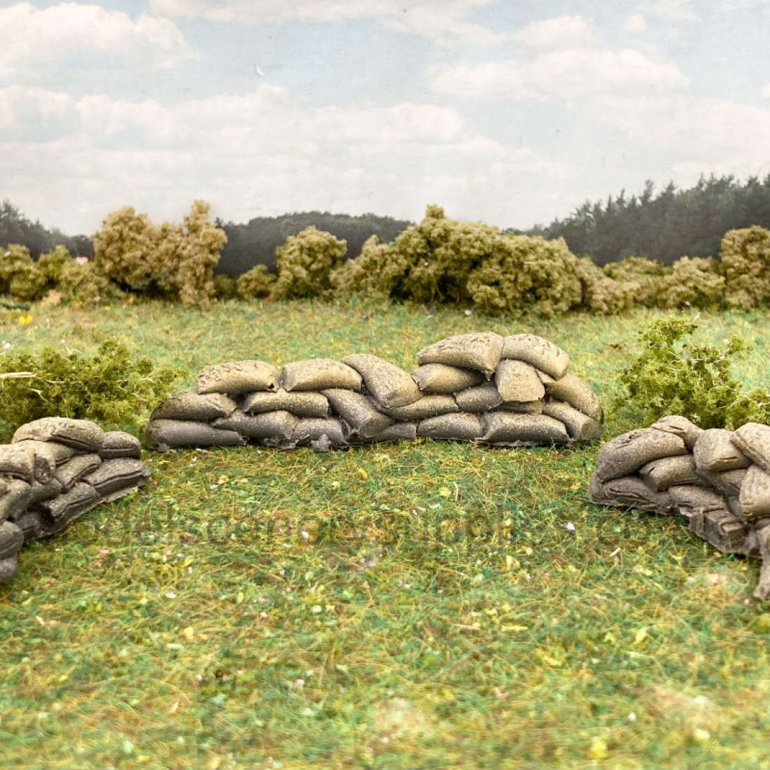 Model sandbags for model railways and 28mm wargame from Javis JSB1