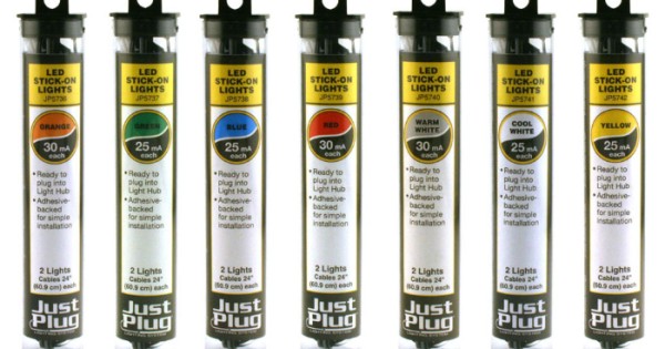 Model Railway LED Stick-On lights from Woodland scenics Just Plug system.