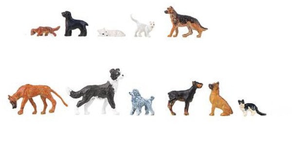 Model railway Dogs and cats in OO scale from Faller 151902