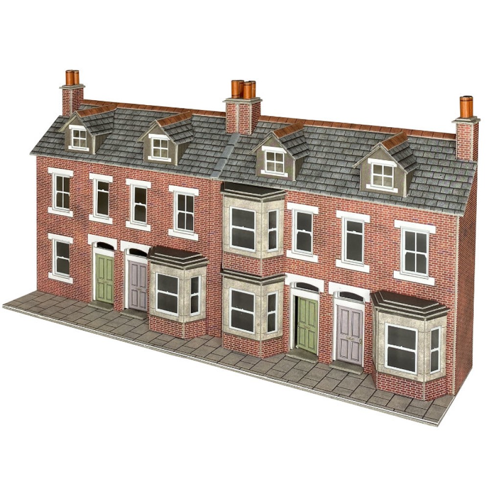 Model Low Relief Terraced House Fronts - Red Brick OO Metcalfe PO302