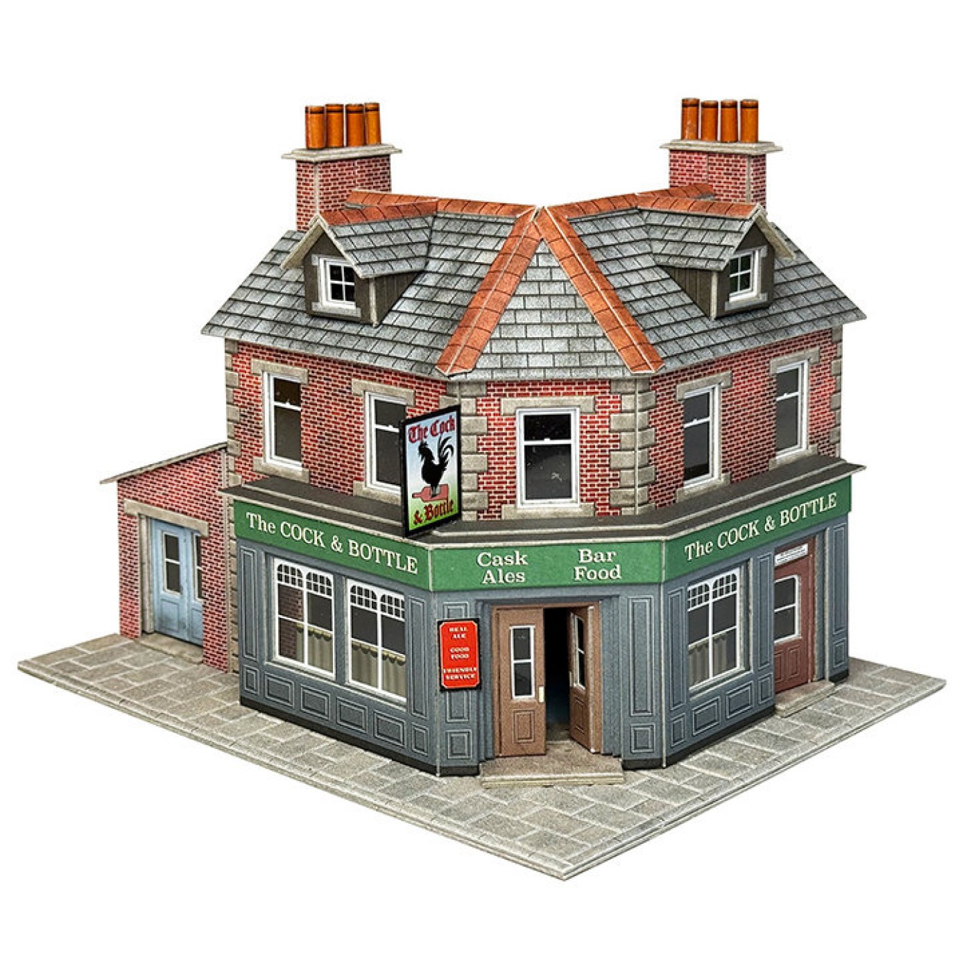 Model card kit Terraced Corner Shop or Pub in Red Brick OO PO308