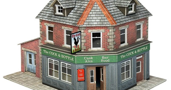 Model card kit Terraced Corner Shop or Pub in Red Brick OO PO308