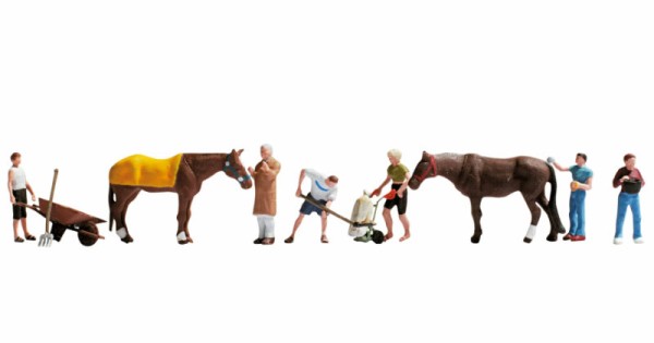Model Railway Stable Hands and Workers with Horses OO Noch 15634